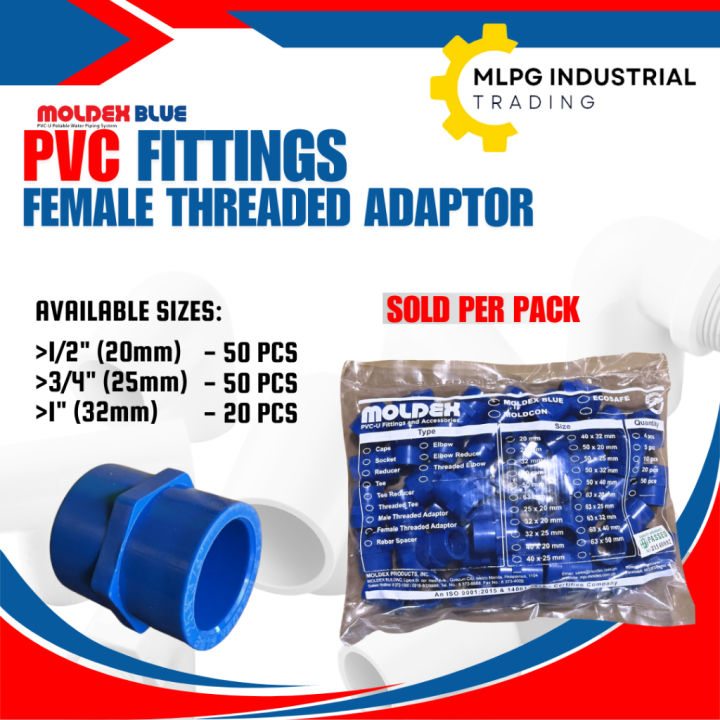 (PER PACK) Moldex Blue PVC Fitting Female Threaded Adaptor (1/2", 3/4 ...
