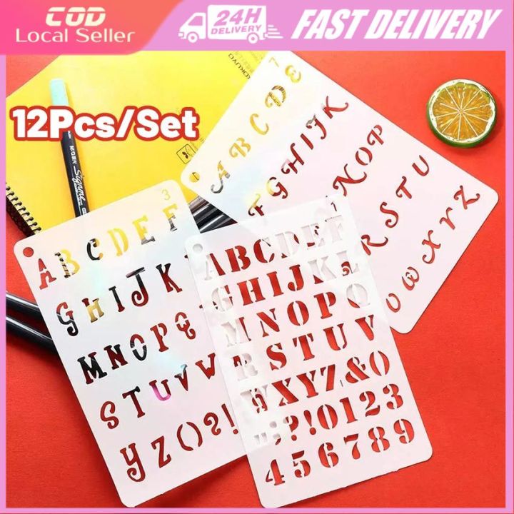 12 Pcs Letters Number Alphabet Stencils Template Plastic DIY Drawing ...