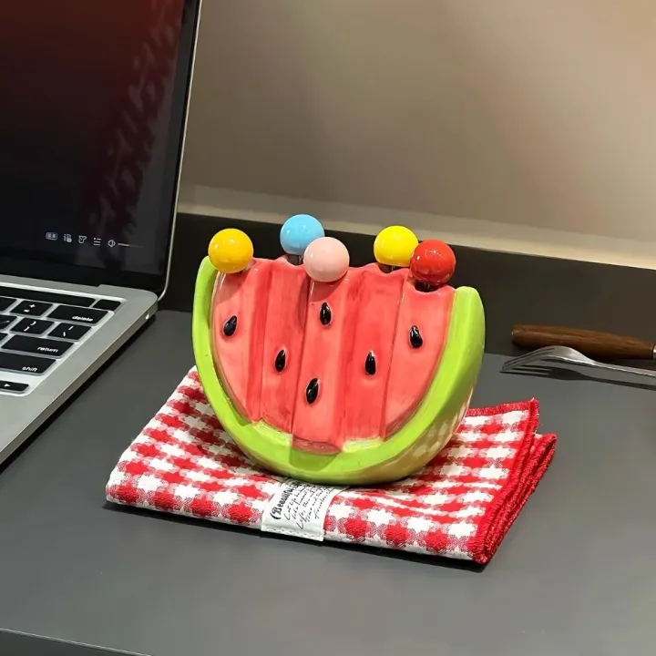 JIAOD Cute Watermelon Fruit Fork Creative Stainless Steel Fruit Stick ...