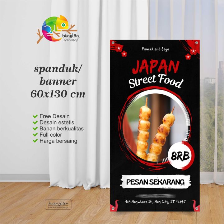 Spanduk Banner Merah & Hitam Minimalis Promosi Makanan Japan Street ...