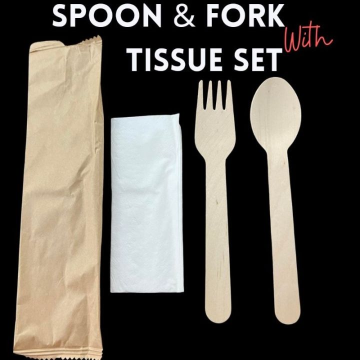 Wooden Spoon and Fork with Tissue Set | Lazada PH