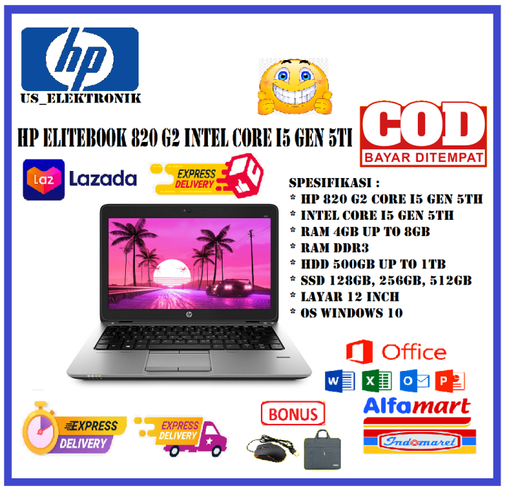 LAPTOP HP 820 G2 INTEL CORE I5 GEN 5 RAM 8GB SSD 128GB 12 INCH WINDOWS 10 BERGARANSI FREE TAS ...
