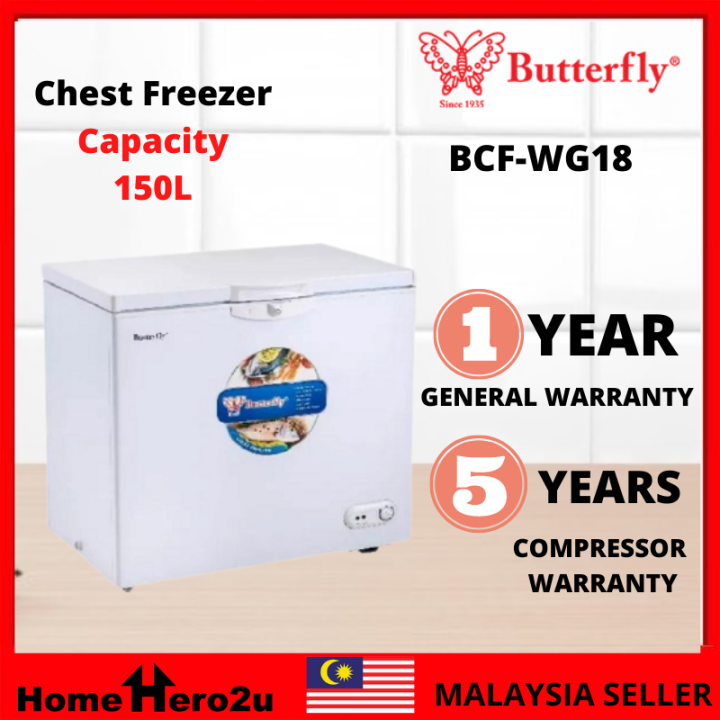 Butterfly Chest Freezer BCF-WG18 (118L) Peti Ais Beku - Homehero2u | Lazada