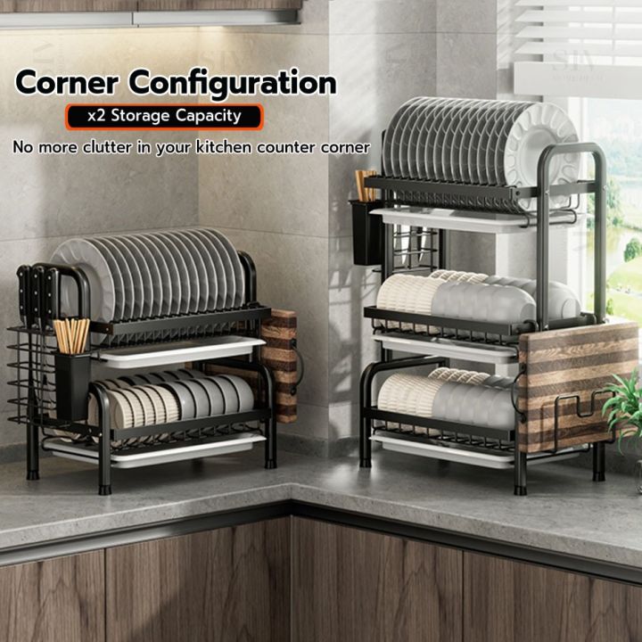 2/3 Tiers Dish Drainer Plate Drying Rack Stainless Steel Panel ...