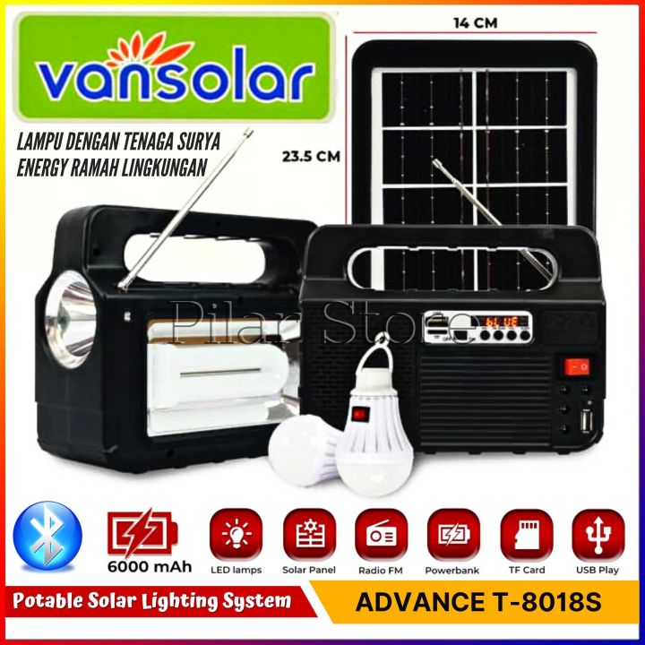 Solar Light Lampu Panel Surya Vansolar T-8018S Dengan 2 Bohlam - Solar ...