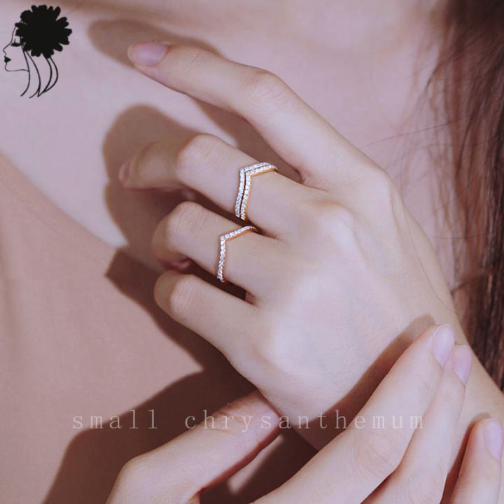 【small Chrysanthemum】Korea Style V-shaped Ring Female Diamond Crystal Gold-plated Simple ...