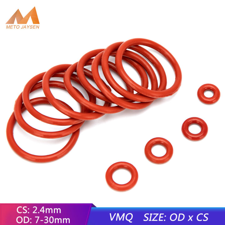 50pcs Outer Diameter 7mm-30mm Thickness 2.4mm Red Seal O rings Gasket Ring Washer Durable VMQ ...