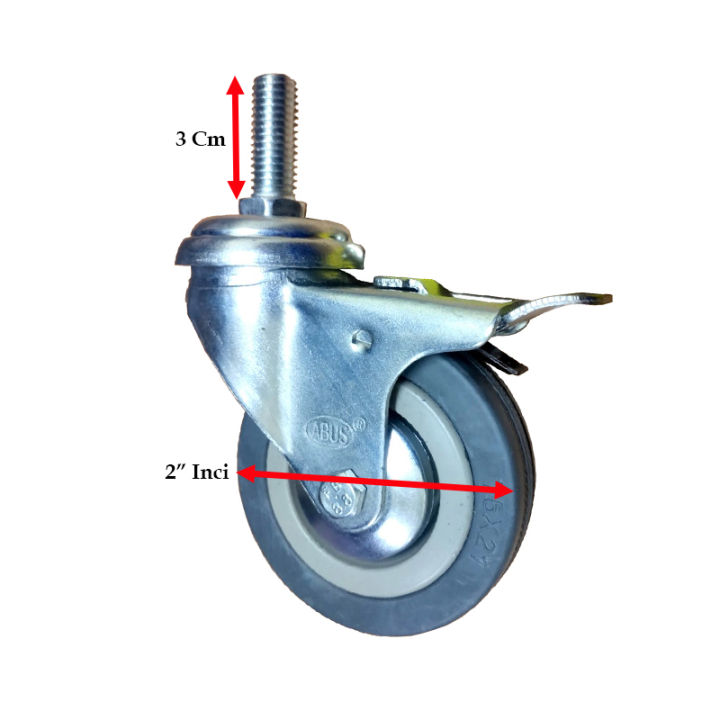 MB - Roda Karet Abu Abu Model Baut Tusuk 2" Inci / 50mm Roda Caster ...