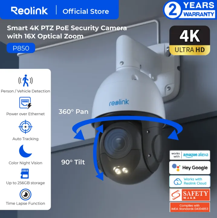 Reolink P850 : Smart 4K PTZ PoE Security Camera with 16X Optical Zoom ...