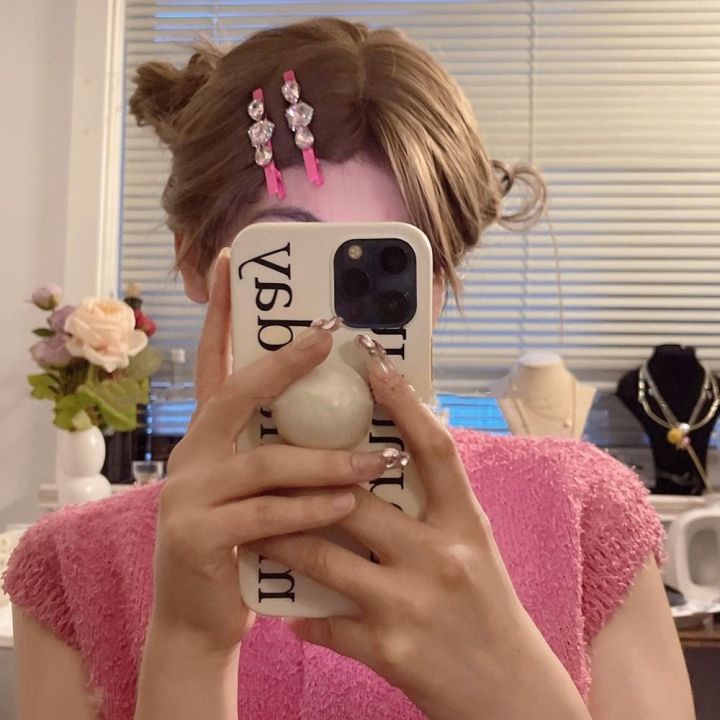 Henli Headdress Hair Barrettes Simple Pink Crystal Zircon Hairpin