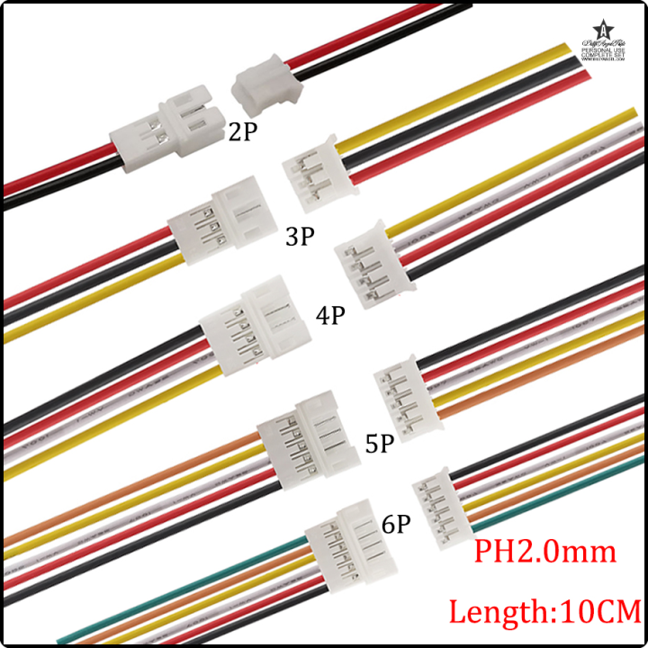 [oowld] 10Pair/20Pcs 26 AWG 10CM Micro 2.0mm Pitch JST Connector JST PH2.0 2P/3/4/5/6Pin Male ...