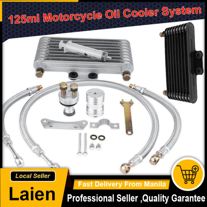 125ml Motorcycle Oil Cooler Engine Oil Cooling Radiator System Kit for ...