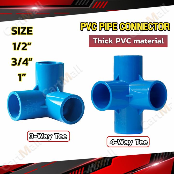 PVC Pipe Connector 3/4" 1/2" 1" Water Line 3-Way Tee 4-Way Tee for Pipe ...