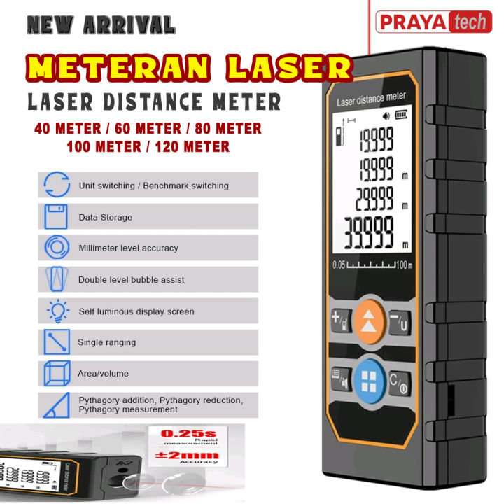 ALAT UKUR JARAK METERAN LASER DIGITAL ORIGINAL 40 60 80 100 120 METER ...
