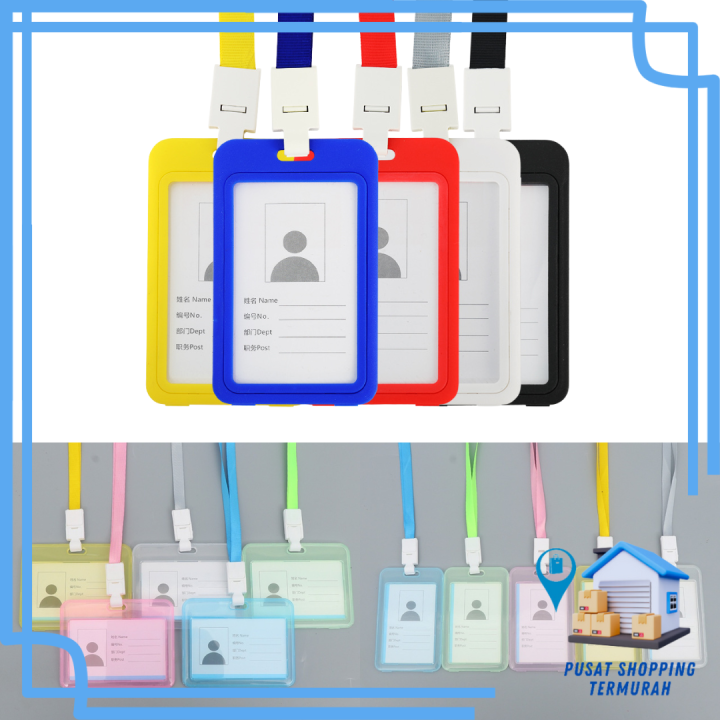Name Tag Id Card Transparant Gantungan Kartu Nama Plastik Vertical Lanyard Potrait Motif Polos ...