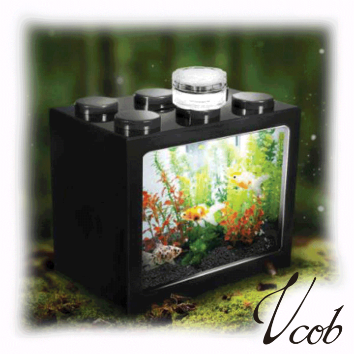 Small Black Betta fish Mini Aquarium Fighting Cylinder Rumble LED ...