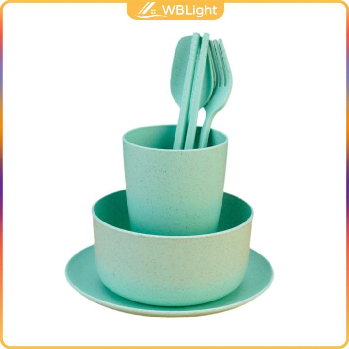 WBLight 6 Pieces Reusable Straw Dinnerware Set Utensils Set Spoons ...