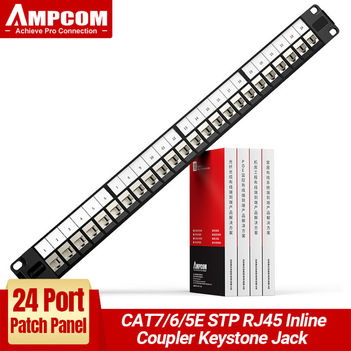 AMPCOM Patch Panel, 24 Port Patch Panel Pass Through, RJ45 Shielded ...