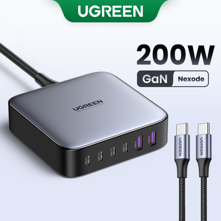 UGREEN 200W GaN Desk Charger with 4 Type C Ports 2 USB A Ports with 1Meter 100W USB C Cord ...