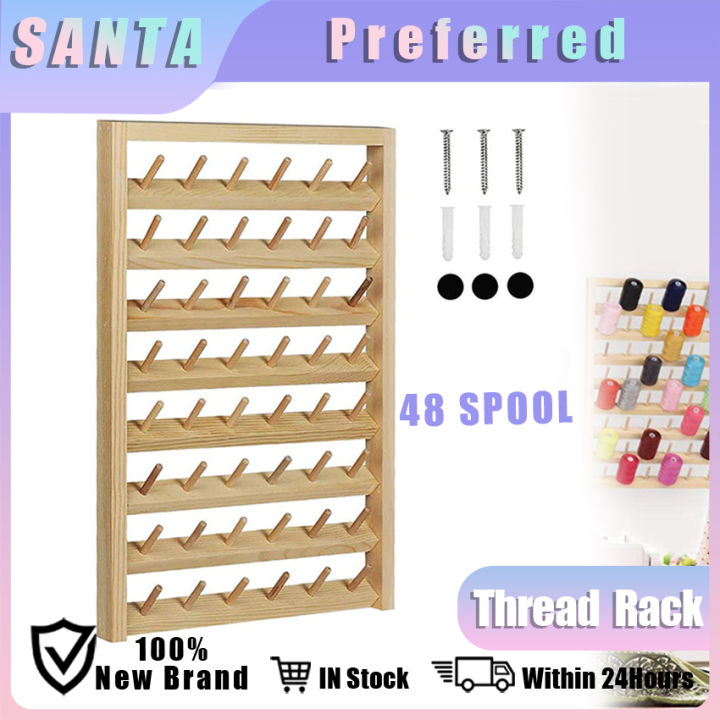 Wooden 48 Spool Sewing thread Organizer Rack Wall-mounted Wigs Display ...