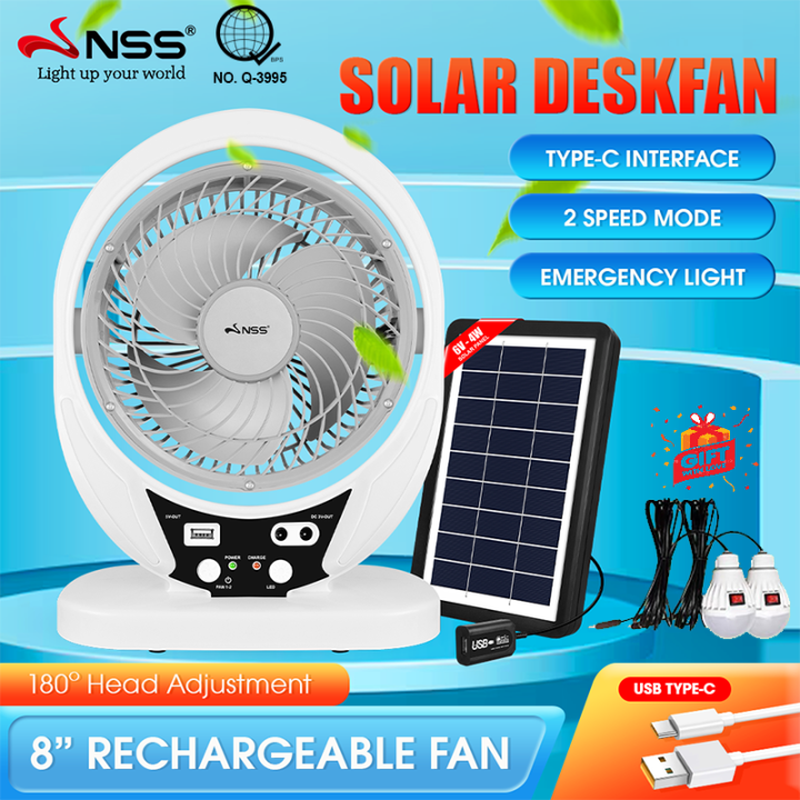 NSS 4 IN 1 Solar Fan With Led Lamp Solar Desk Fan With Solar Panel 6/8 ...