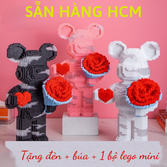 Đồ chơi ghép hình gấu ôm hoa bearrick. đồ chơi xếp hình lắp ráp gấu ôm ...