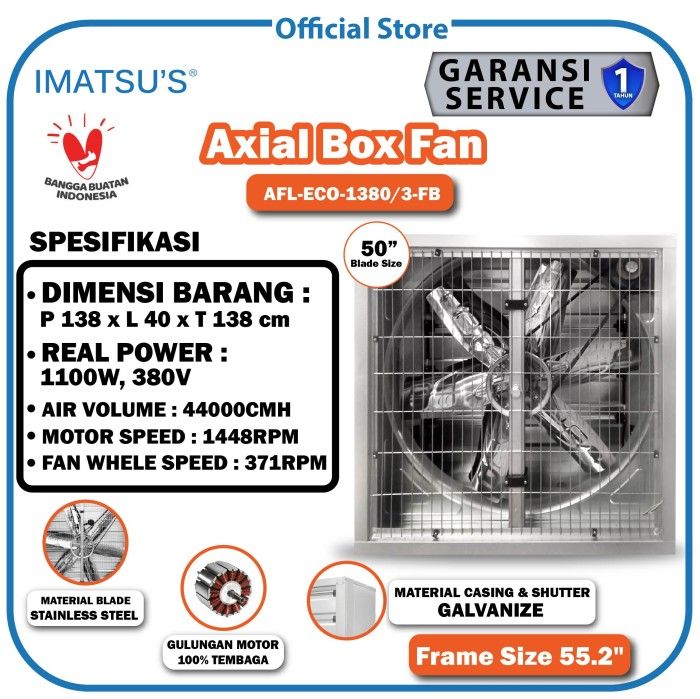 Blower Exhaust Box Fan Kandang Ayam 50 Inch 380V 3 Phase Kipas Gudang ...
