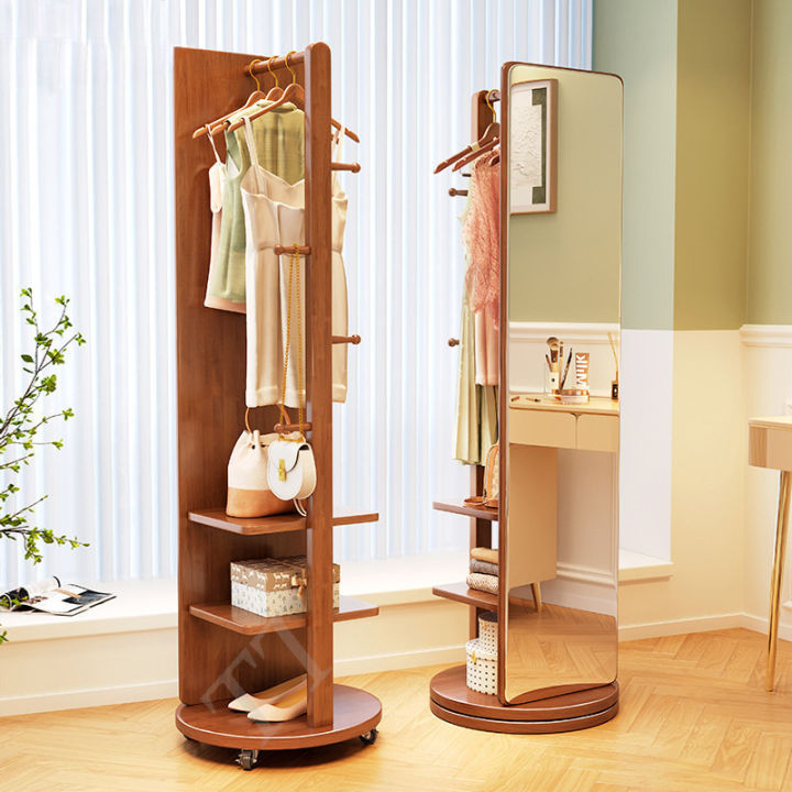 Fulllength Rotatable Solid Wood Or Mounted Clothes Hanger With Storage ...