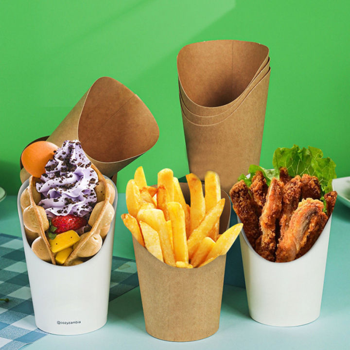 50Pcs French Fries Cups Disposable Kraft Paper Cups Snack Containers ...
