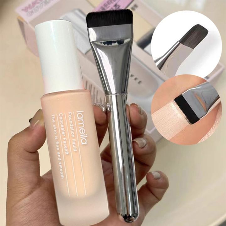 2pcs Lasting Face Matte Liquid Foundation with Brush Ultra-thin Base Makeup Moisturizing Oil ...