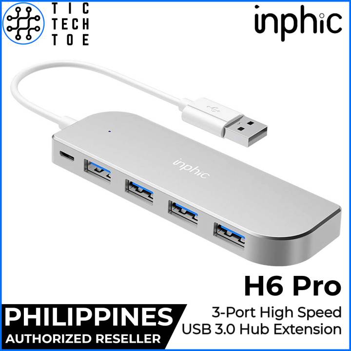 Inphic H6 Pro 4-Port Aluminum High Speed USB 3.0 Hub Extension Splitter ...