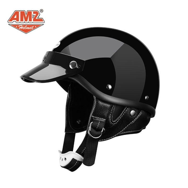 AMZ Glass Fiber Vintage Motorcycle helmet Retro Scooter Jet 3/4 Open ...