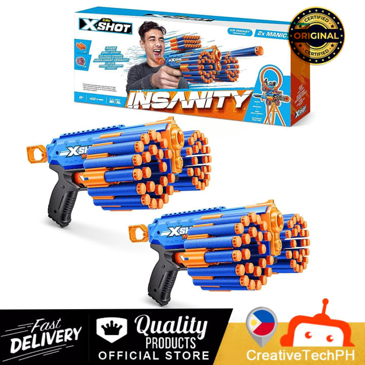 X-Shot Insanity Manic Blaster Dual Pack by ZURU with 48 Darts, Air ...