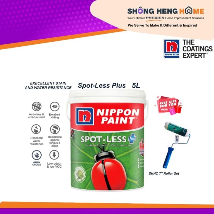 5L Nippon Paint Spot-Less Plus Interior Wall Color Option [ANY LIGHT ...