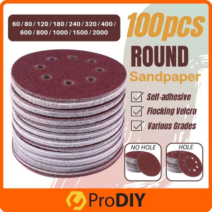100 PCS 5 inch Round Sandpaper Various Grades Self-adhesive Flocking ...