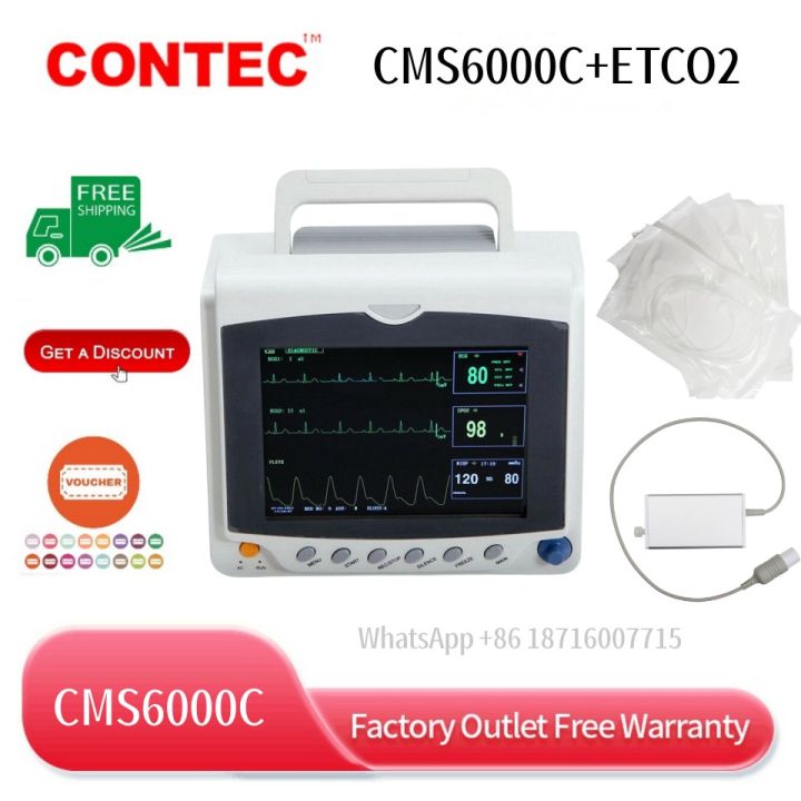 CONTEC CMS6000C+ETCO2 Capnograph patient monitor 6 parameters CO2 vital ...