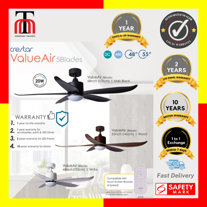 Crestar ValueAir 5Blades 48inch Remote Ceiling Fan 20w LED | Lazada ...