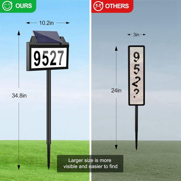 Solar Power Address Sign, House Numbers for Outside Rechargeable LED ...