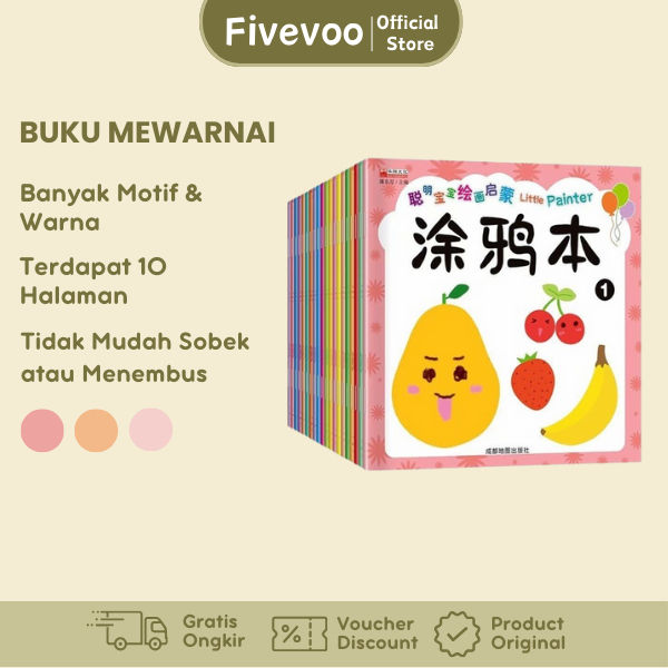 FIVEVOO Children Coloring Book / Buku Mewarnai Anak 10 Lembar Kertas ...