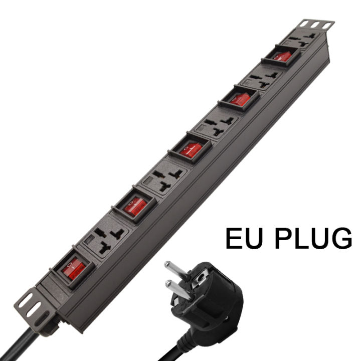 19 inch PDU 1U Network Cabinet Rack Power Strip Distribution 16A Universal Outlets Break Switch ...