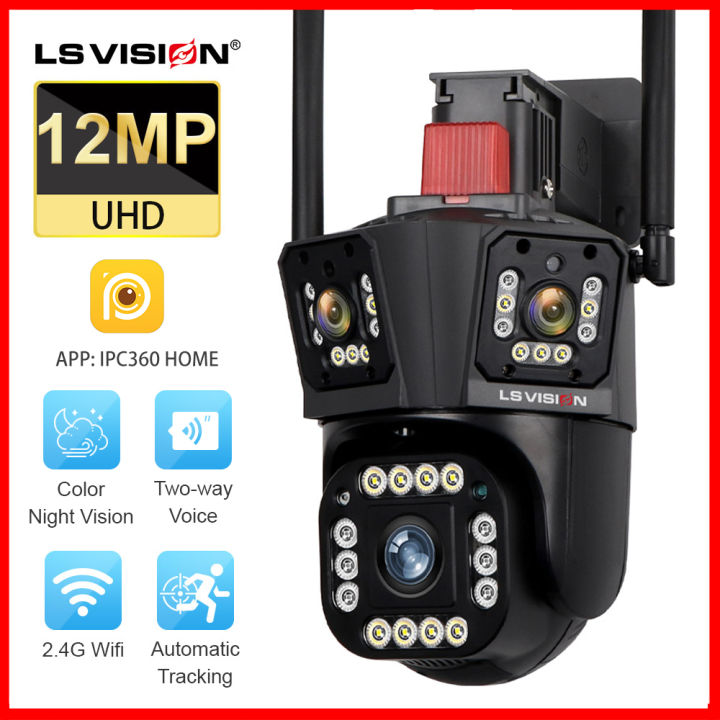 LS VISION 12MP 6K 3-Lens WIFI CCTV Camera Linkage PTZ Humanoid Tracking ...