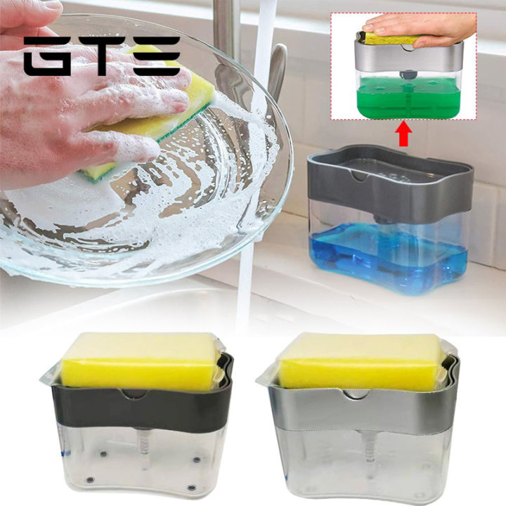 GTE Kitchen Soap Dispenser Liquid Dishwasher Box Soap Pump With Sponge ...