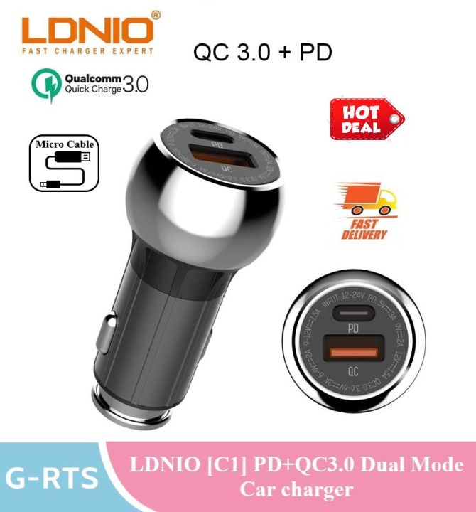 LDNIO [C1] PD+QC3.0 36W Dual Mode Fast Charging Car Charger with Micro ...