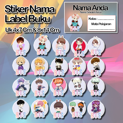 Stiker Label Buku korea chiby anime Bts Bt Bt21 karakter jimin jhope rm ...