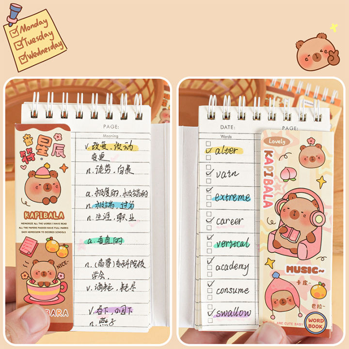 CozyCornerR Cute Cartoon Capybara English Word Notebook Half Covering ...