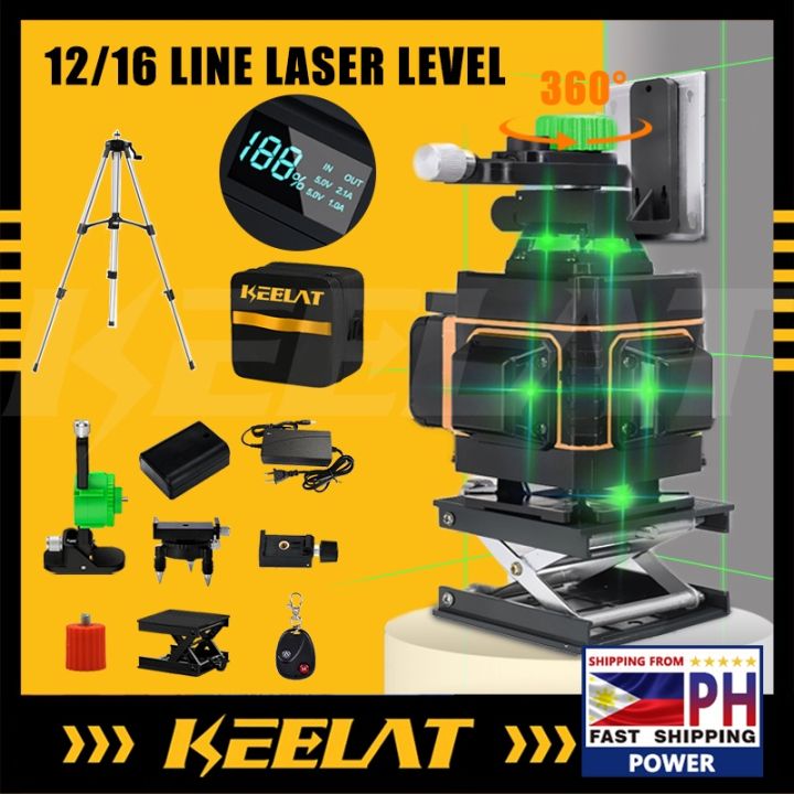 KEELAT KLL0001 12 /16 Line Laser Level Green Light Cross Self-Leveling ...