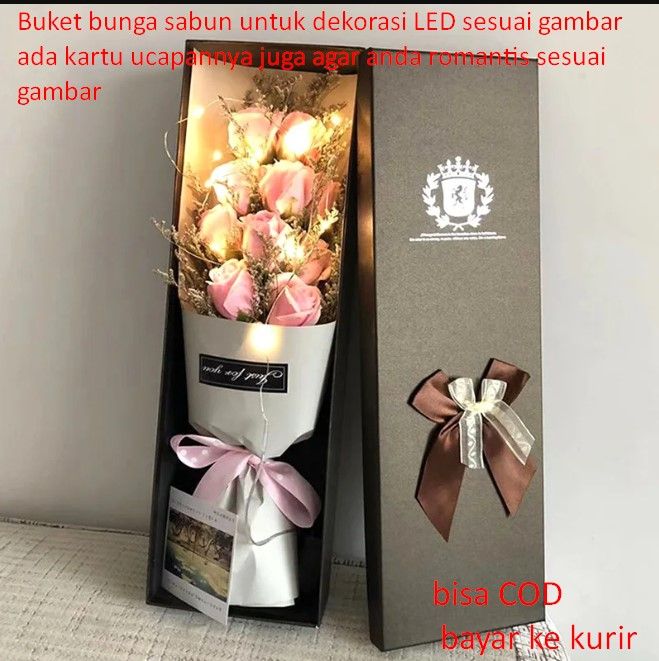 Buket bunga sabun untuk dekorasi LED sesuai gambar ada kartu ucapannya ...