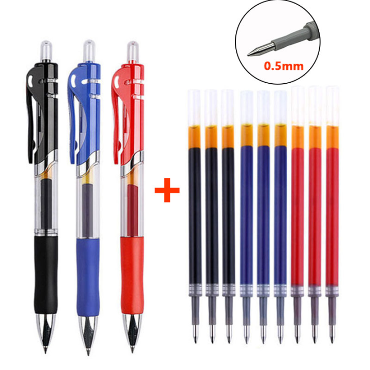 3Pen+10Refills Ballpen set Retractable gel pens black/red/blue ink ...