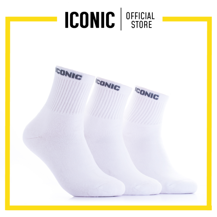 Iconic Women 3 in 1 Basic Athletic Ribbed Midcut WITH LOGO All White ...