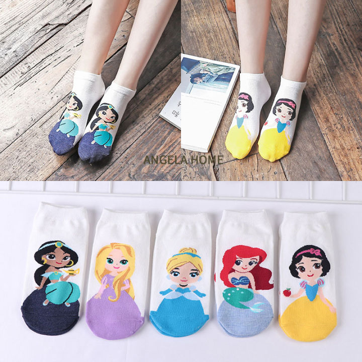 [5 Pairs]American anime princess socks for women mermaid snow white set ...